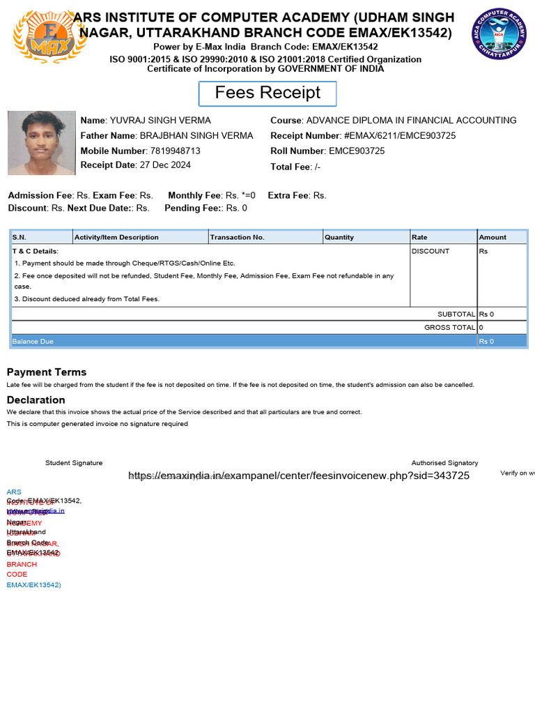 Fees in Voice | PDF | Fee | Receipt