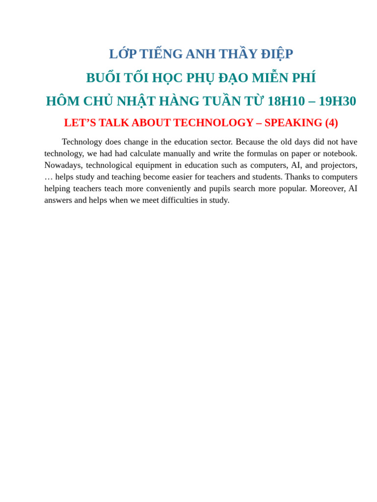 Speaking Let S Talk About Technology Pdf