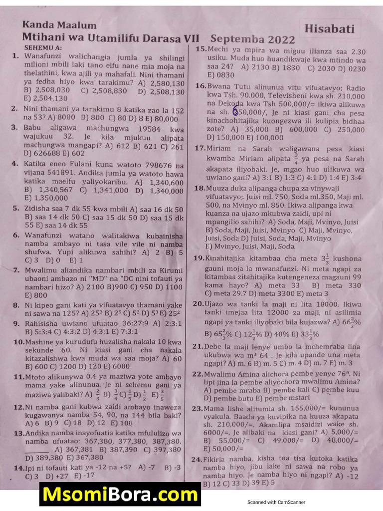 Hisabati Vii Sept | PDF