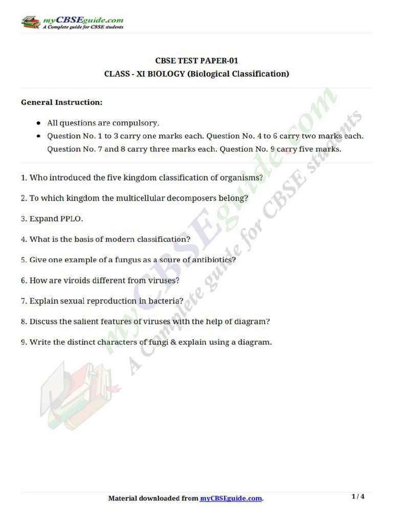 11 Biology Test Paper Ch2 1 | PDF