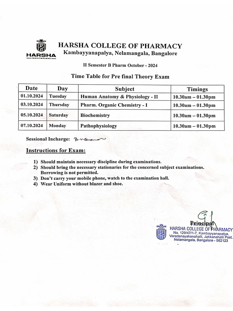 II Sem Pre Final &Re-Sessional Timetable | PDF