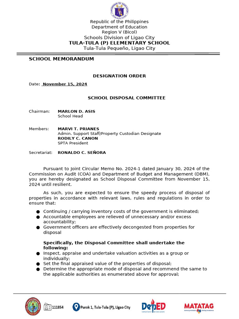 School Disposal Committee TTPES | PDF