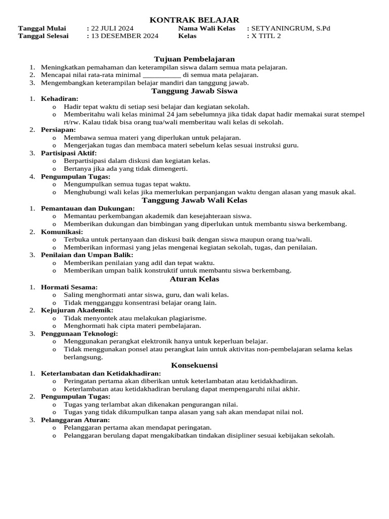 KONTRAK BELAJAR | PDF