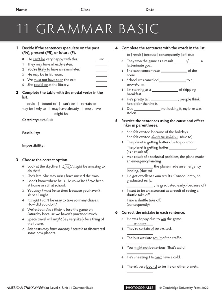 AmericanThink2ed - TR4 - Unit 11 Grammar Basic | PDF | Linguistic Typology | Language Mechanics