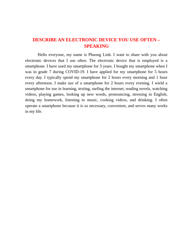 Speaking - Describe An Electronic Device You Use Often | PDF