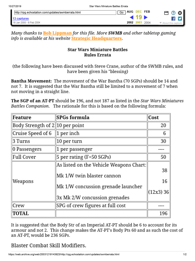 Star Wars Miniature Battles Errata BL | PDF | Military Technology | Military