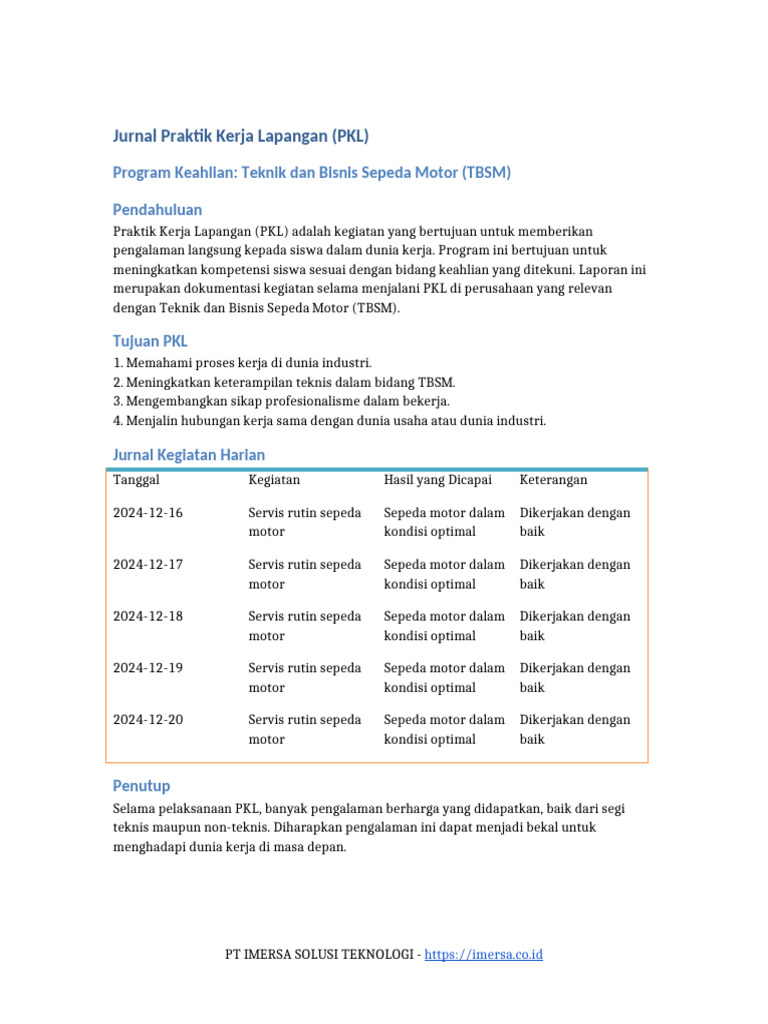 Cara Bikin Laporan PKL TBSM | PDF