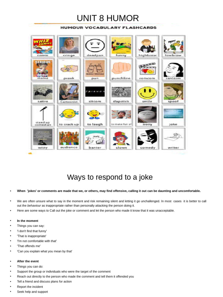 UNIT 8 HUMOR | PDF | Humour | Jokes