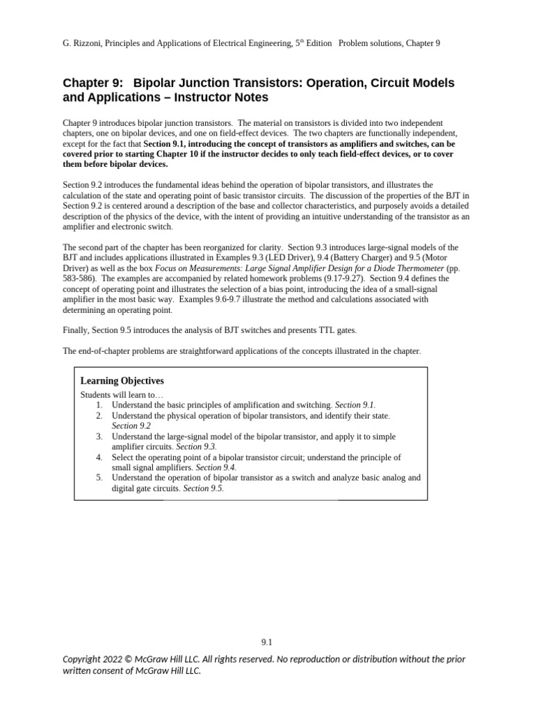 Rizzoni Principles 7e Ch09 ISM | PDF | Bipolar Junction Transistor | Transistor