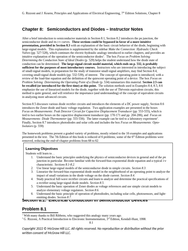 Rizzoni Principles 7e Ch08 ISM | PDF | Doping (Semiconductor) | Semiconductors