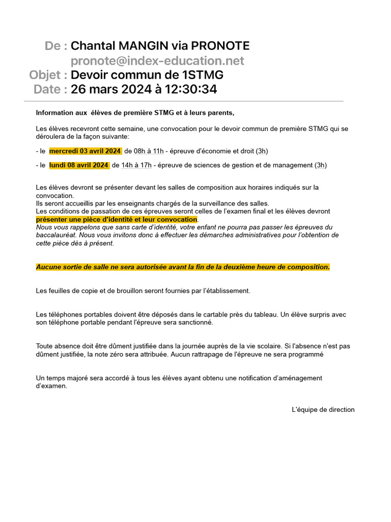 Devoir commun STMG : Infos essentielles | PDF