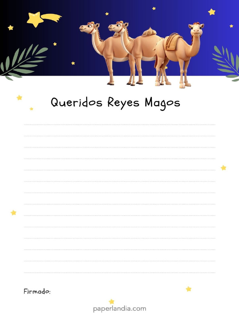 Carta Reyes Magos Tres Camellos Con Cielo Estrellado | PDF