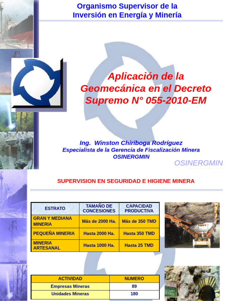 MESA APLICACIÓN DE LA GEOMECÁNICA EN EL D S Nº 055-2010-EM (OSINERGMIN) | PDF | Minería | Minerales
