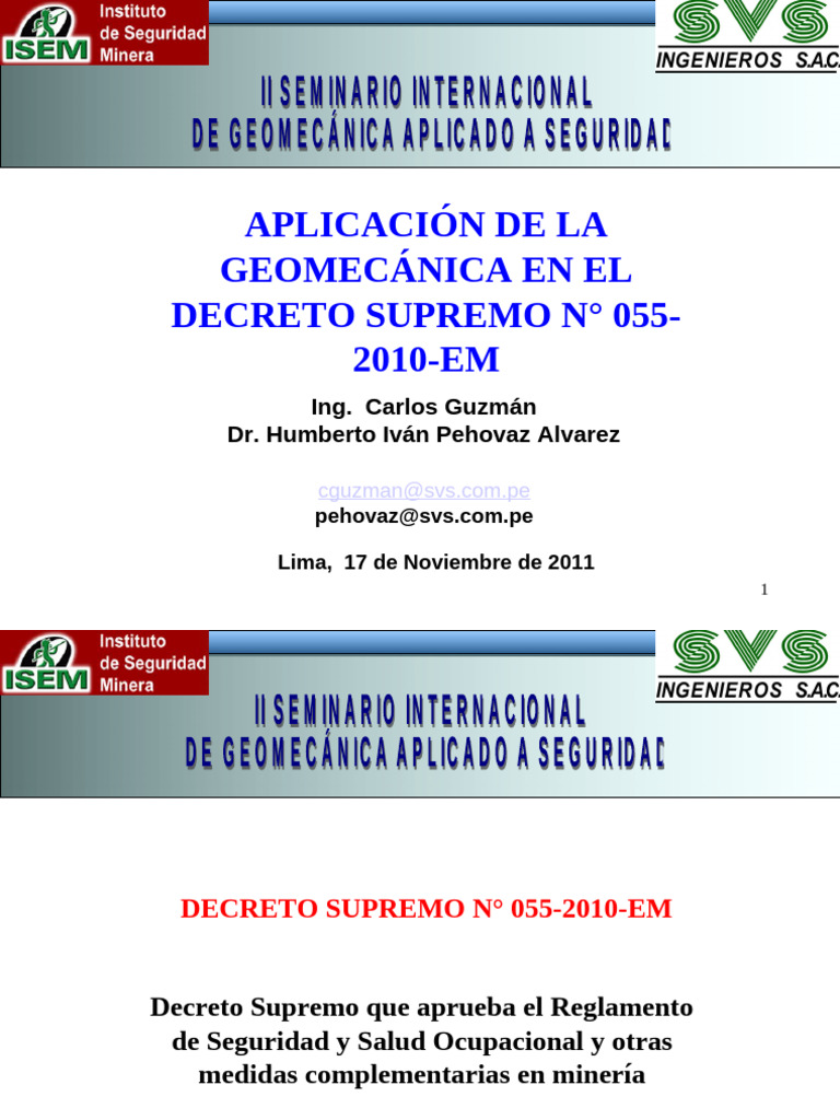Mesa Aplicación de La Geomecánica en El D S #055-2010-Em (SVS Ingenieros S.a.c.) | PDF | Minería ...