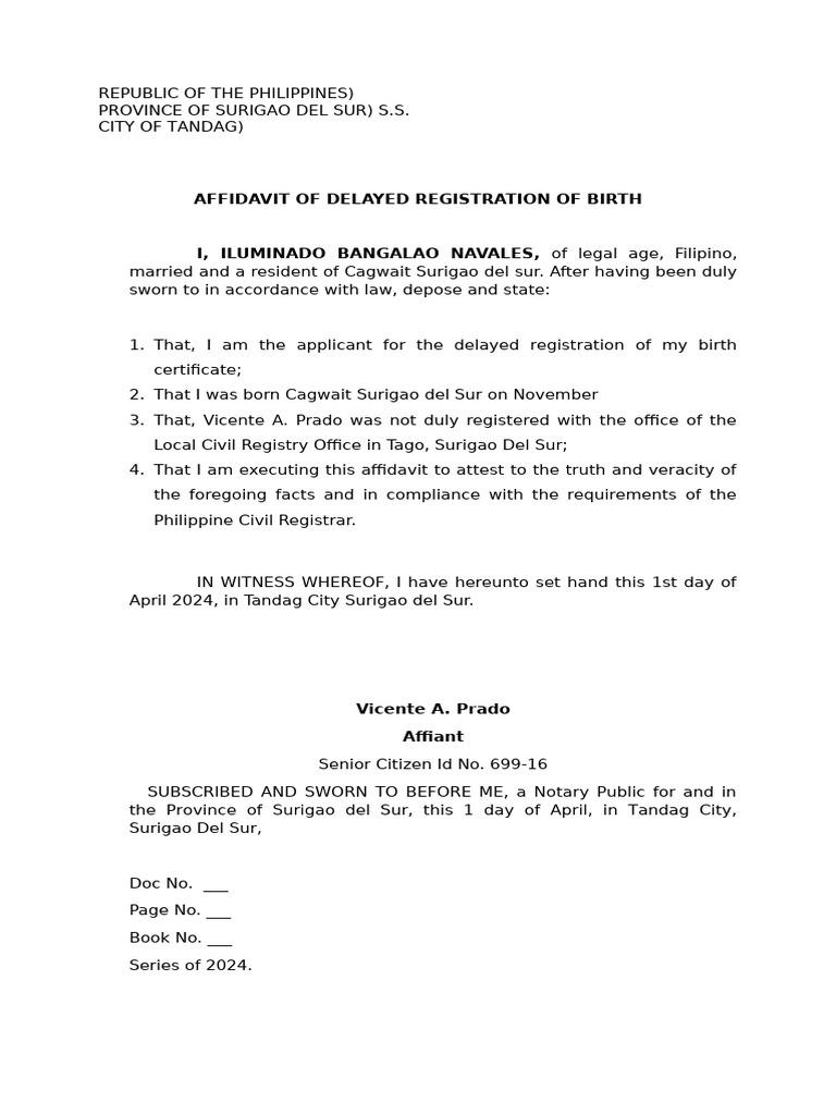 Affidavit of LAte Registration | PDF