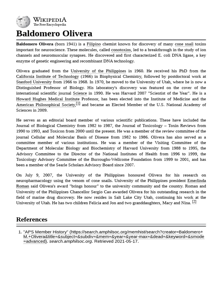 Baldomero_Olivera | PDF | Biochemistry | Chemistry