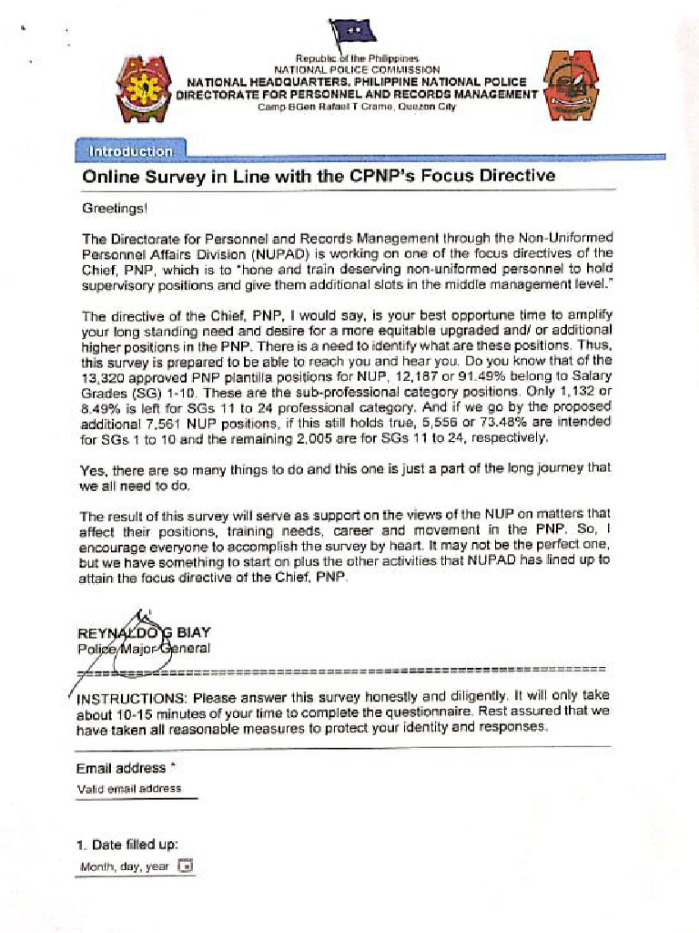 NUP Sample Survey Form | PDF