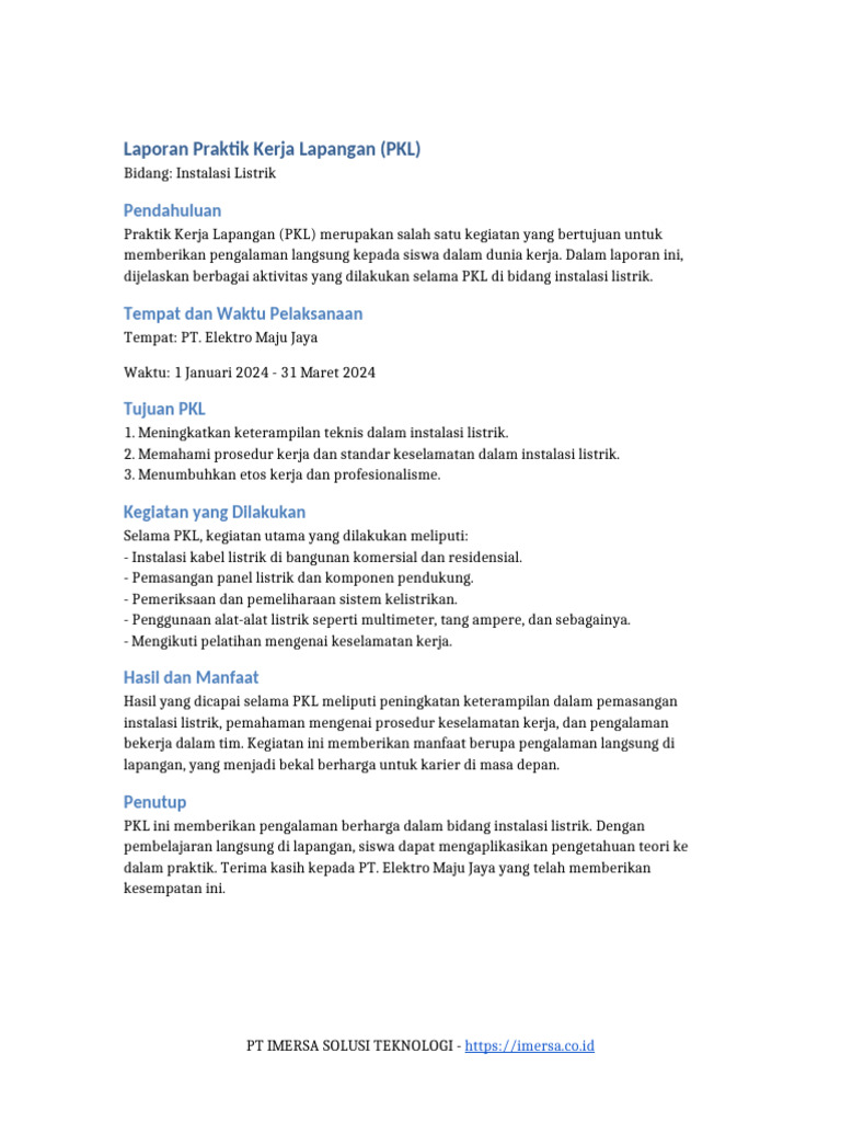 Contoh Laporan PKL Instalasi Listrik | PDF