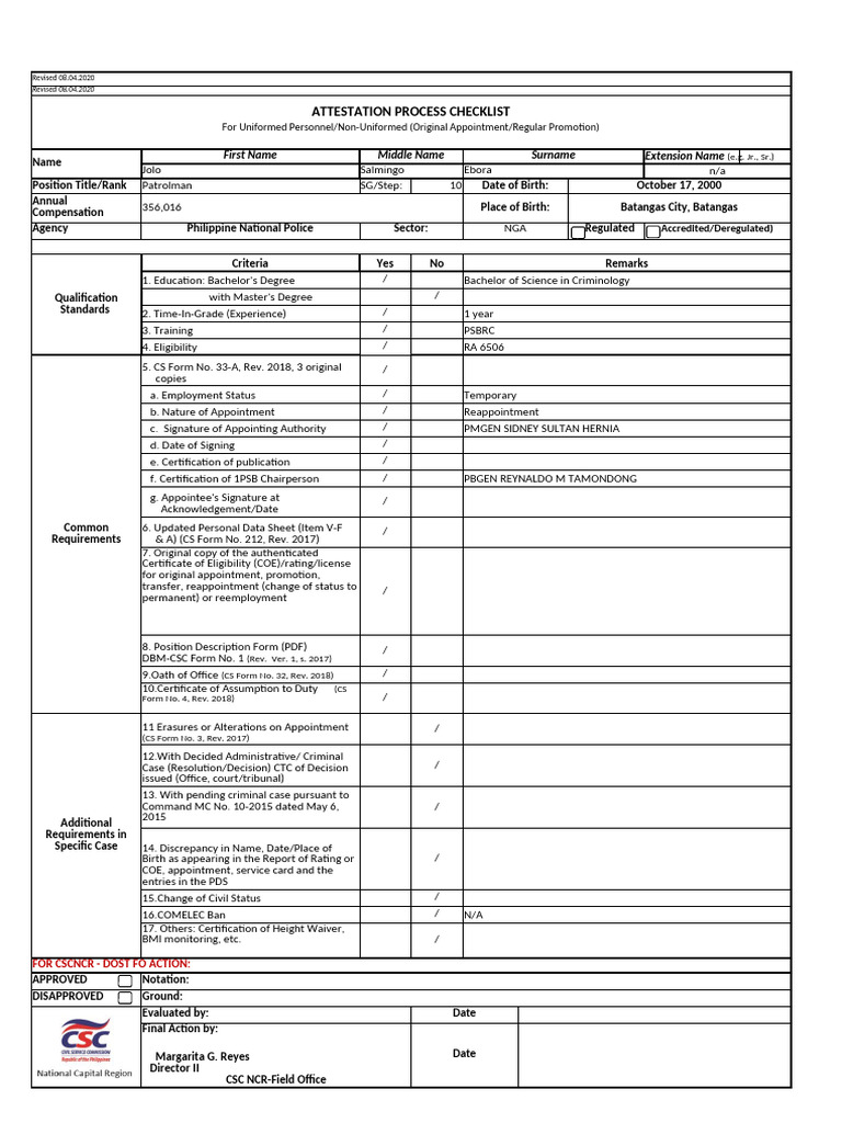 Ebora-CSC-CHECKLIST | PDF | Government | Justice