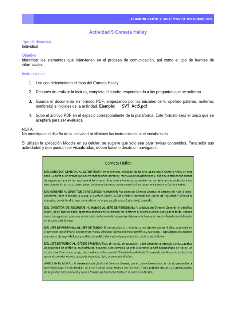 Actividad 5. Cometa Halley | PDF | Comunicación | Moodle