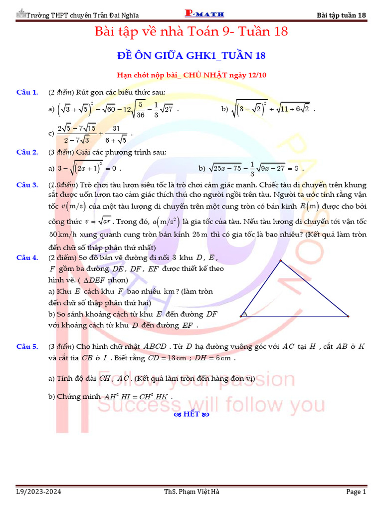 Toán 9 - BTVN tuần 18 2023 | PDF