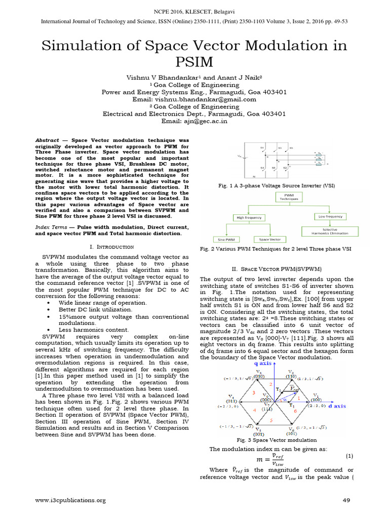 Simulation Of Space Vector Modulation In Pdf Power Inverter Power Electronics