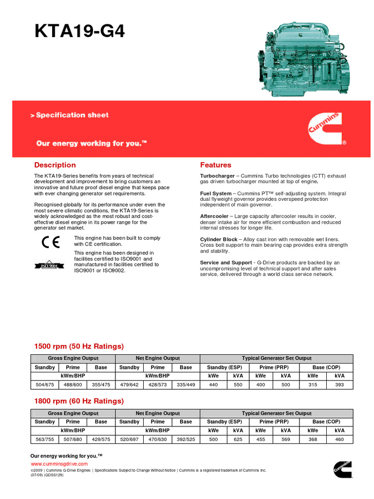 KTA19-G4_standby625KVA | PDF | Engines | Turbocharger