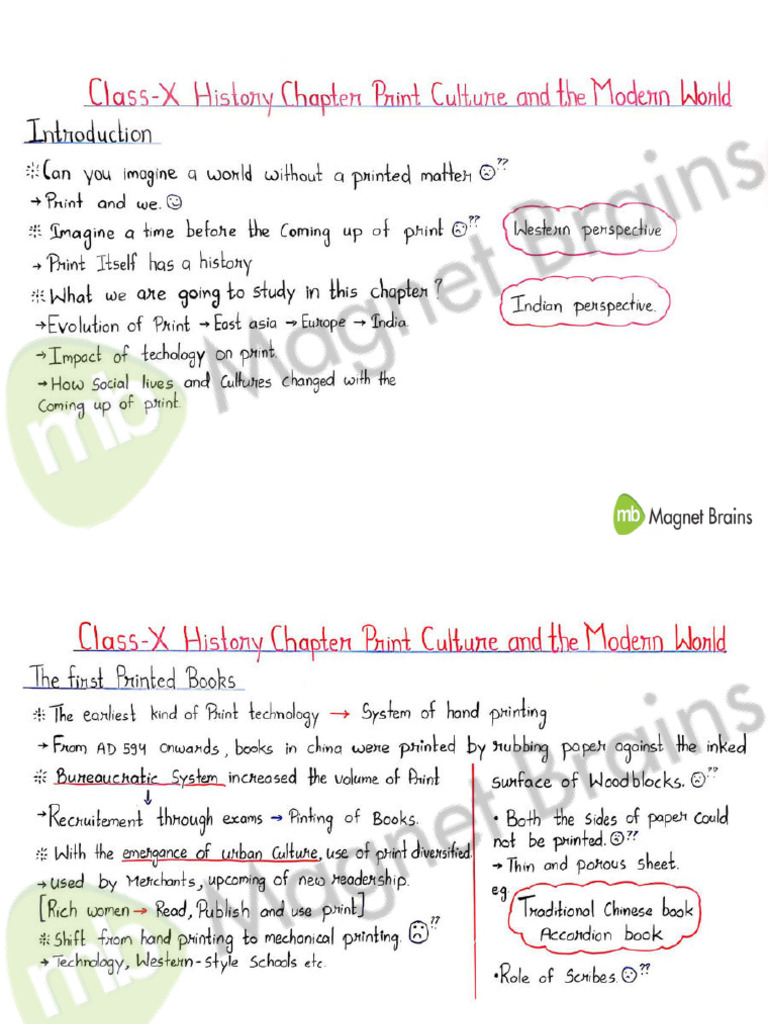Print Culture and Modern World Class 10th History Notes PR | PDF