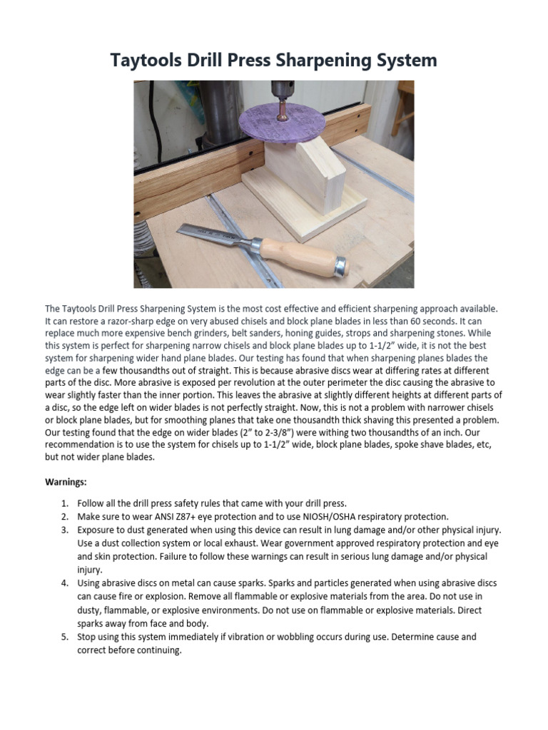 Taytools Drill Press Sharpening System | PDF | Abrasive | Drill