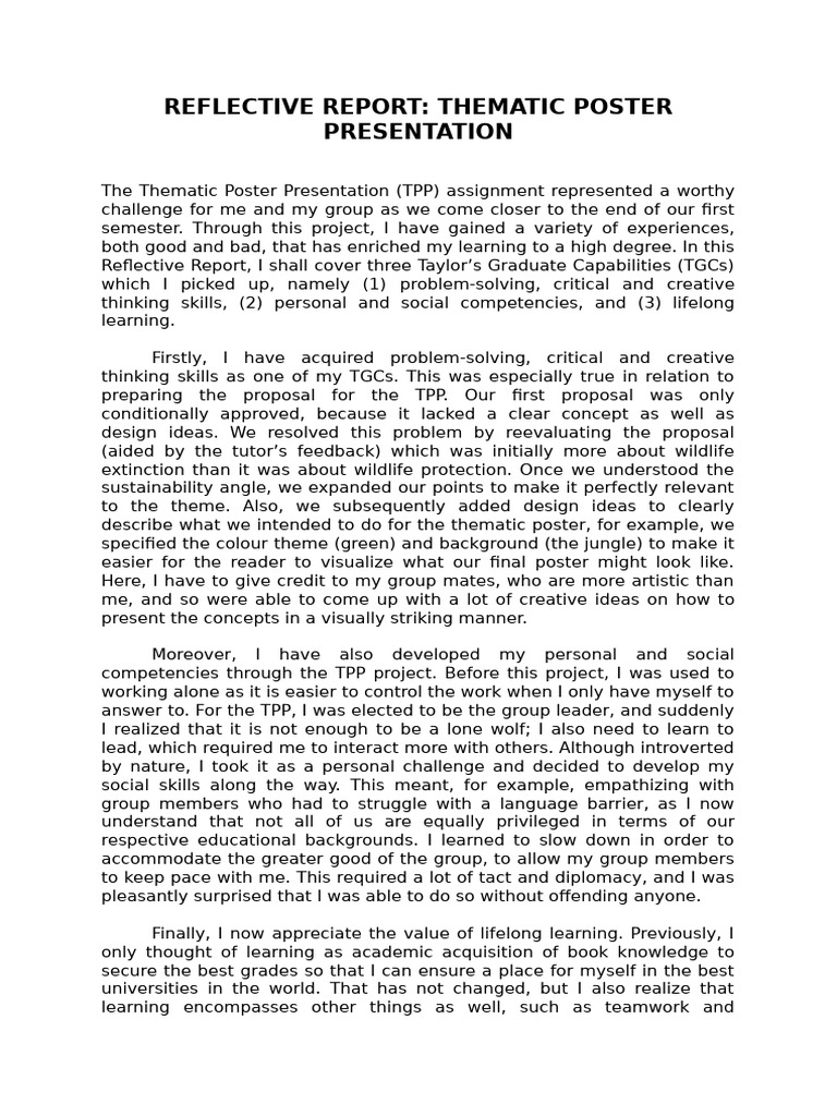 Reflective Report (Sample) | PDF | Liberal Arts Education | Learning