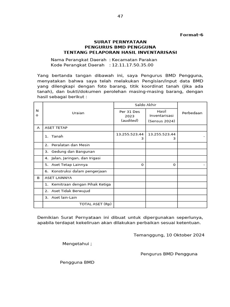 Format-6 - Pernyataan Pengurus BMD | PDF