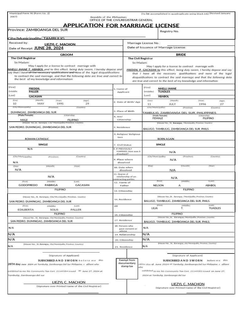 Marriage License Application Form PH | PDF | Kinship And Descent ...