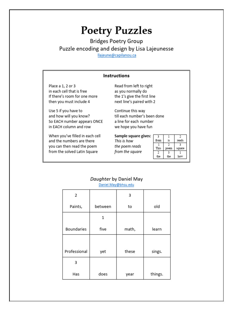 Latin Square Puzzle Poems 1 | PDF