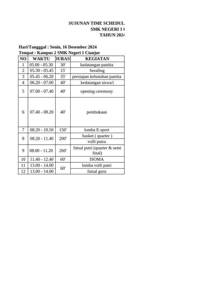 TIME SCHEDULE CMO [1] | PDF