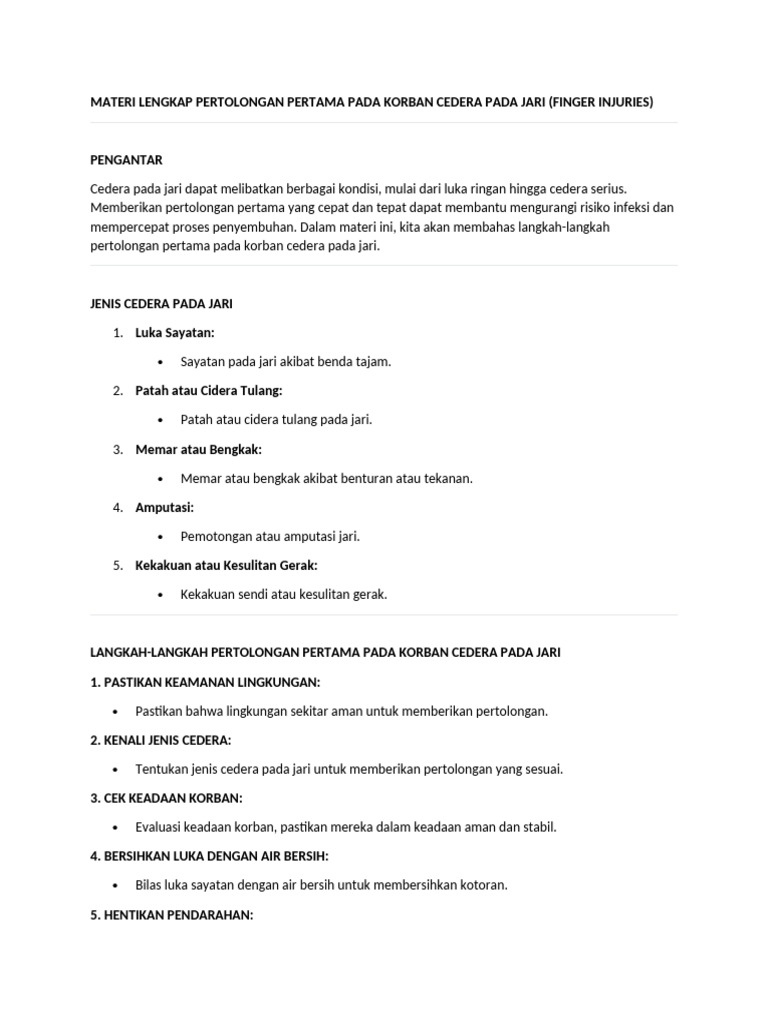 MATERI PERTOLONGAN PERTAMA PADA KORBAN CEDERA PADA JARI (FINGER ...