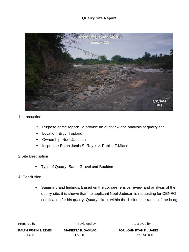 Quarry Site report- Jaducan | PDF