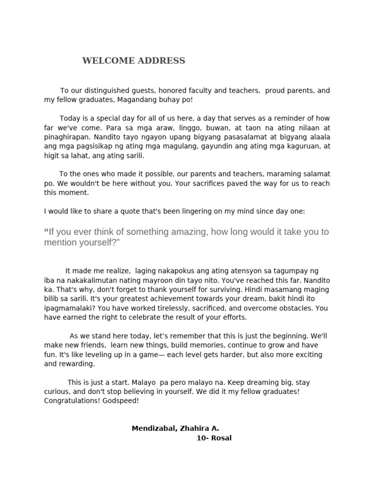 Welcome Address | PDF