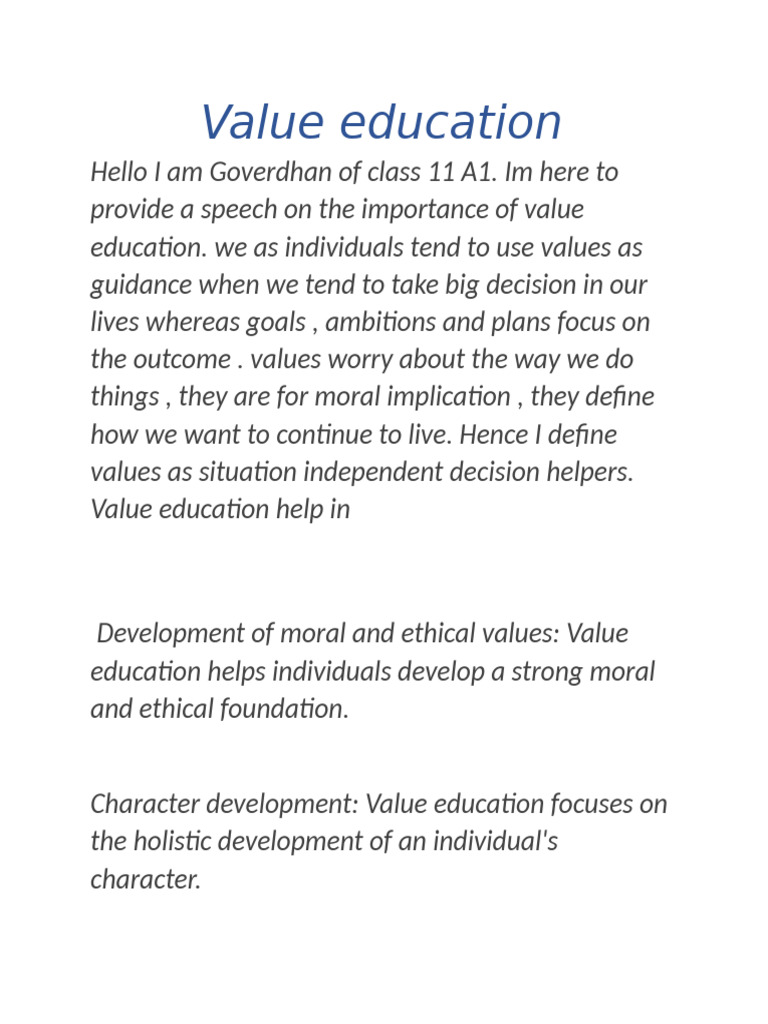 Value education speech | PDF Value education speech | PDF