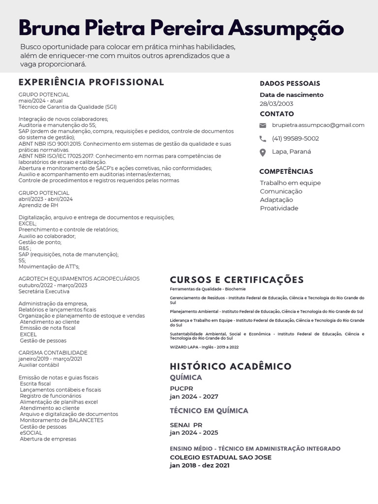 Currículo- BRUNA | PDF | Gestão de recursos humanos | Contabilidade