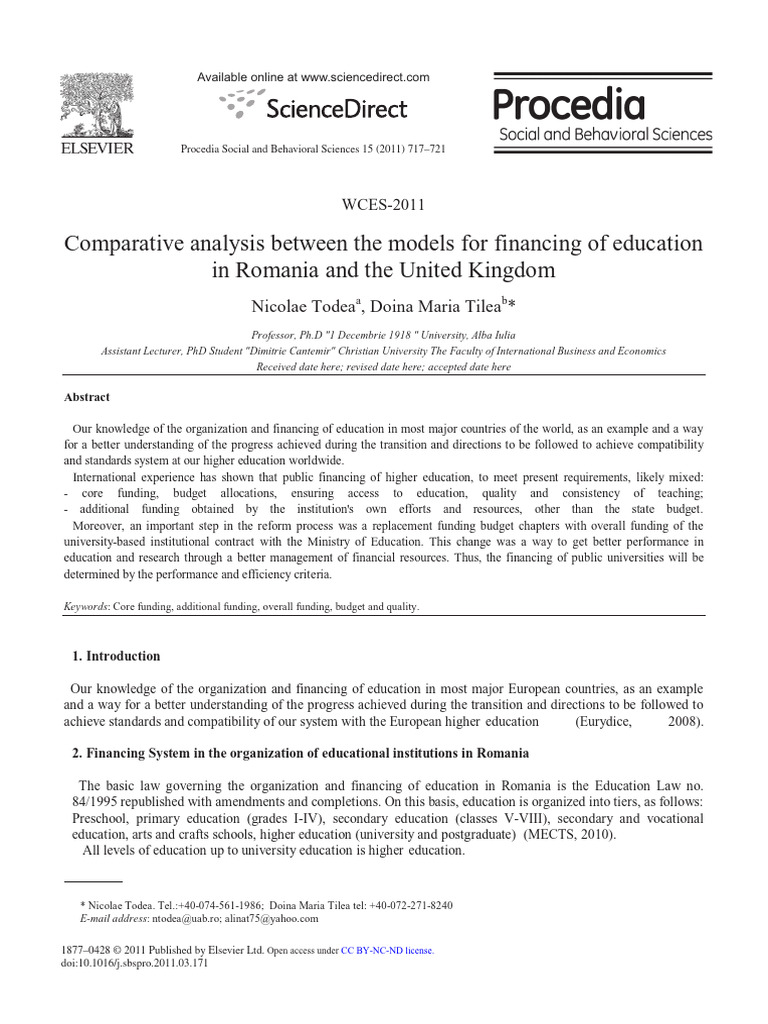 Comparative Analysis Between The Models For Financing of Education in ...