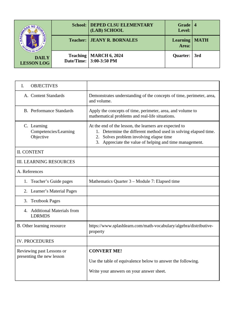 Elapsed Time Week 6 DLL | PDF | Learning | Subtraction