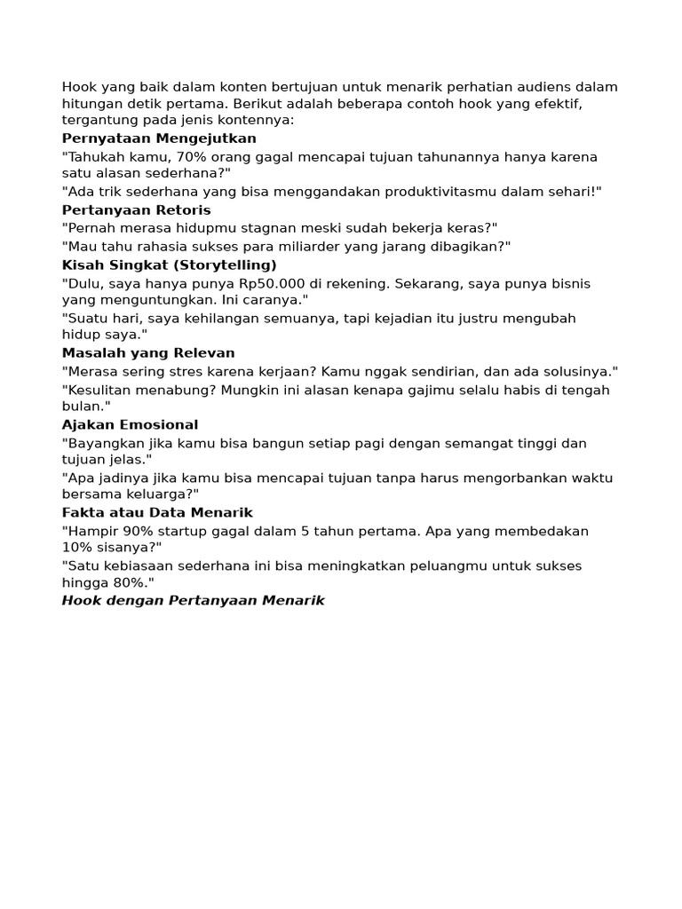 Contoh Hook Menarik untuk Konten | PDF