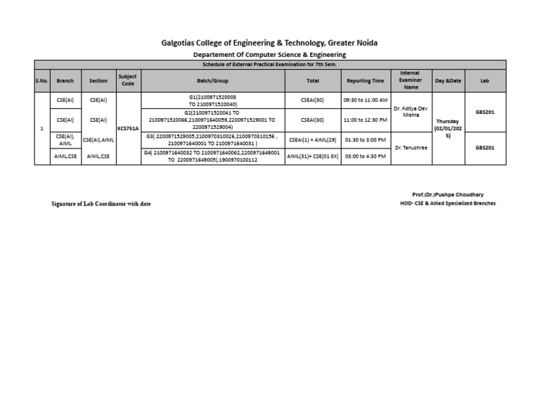 Student - Copy - 02jan25 - External - Practical - Exam Schedule - VIIsem | PDF