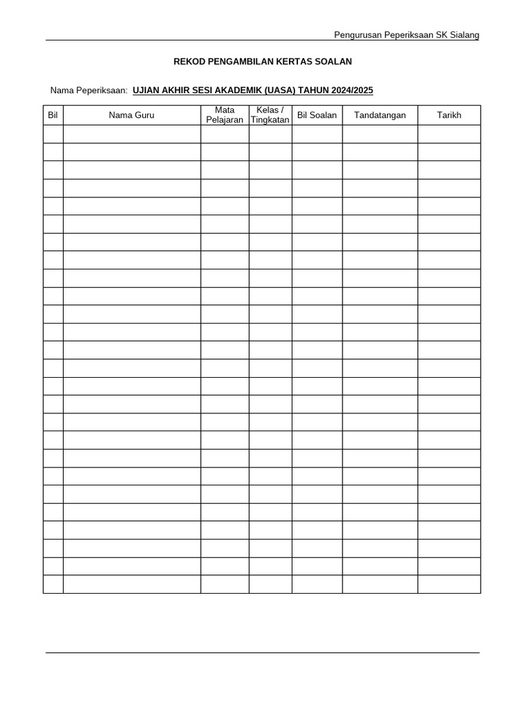 Rekod Pengambilan Kertas Soalan Oleh Pengawas Peperiksaan (1) | PDF