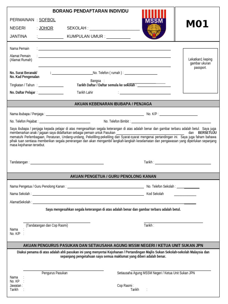 Borang m01 Mssm 2022 | PDF
