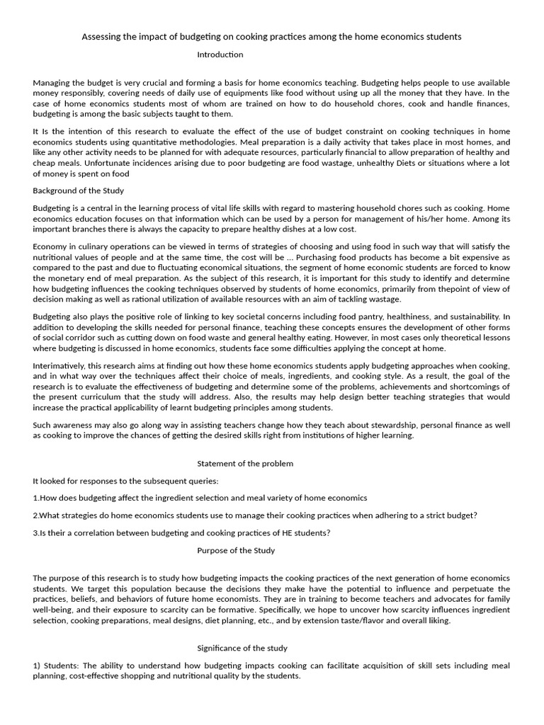 Budgeting's Impact on Cooking Practices | PDF | Home Economics | Economics