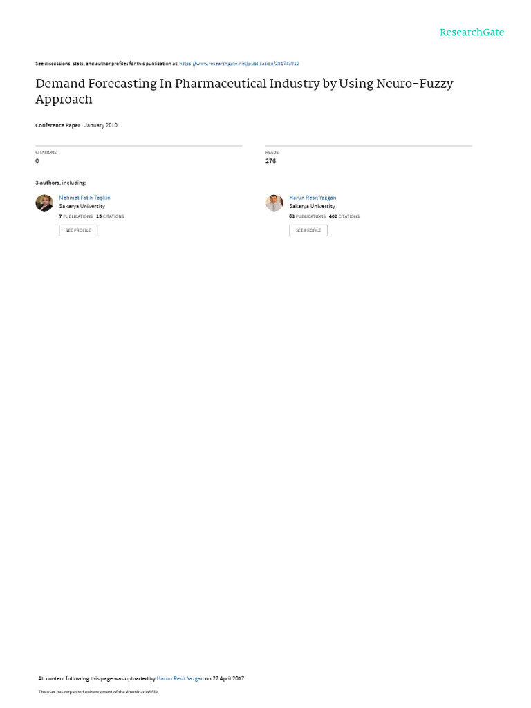 Demand Forecasting in Pharmaceutical Industry by Using Neuro-Fuzzy ...