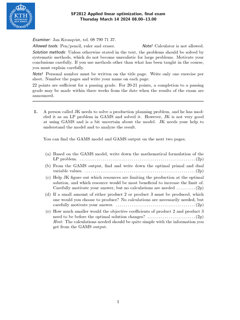 sf2812 Tentamen | PDF | Linear Programming | Numerical Analysis