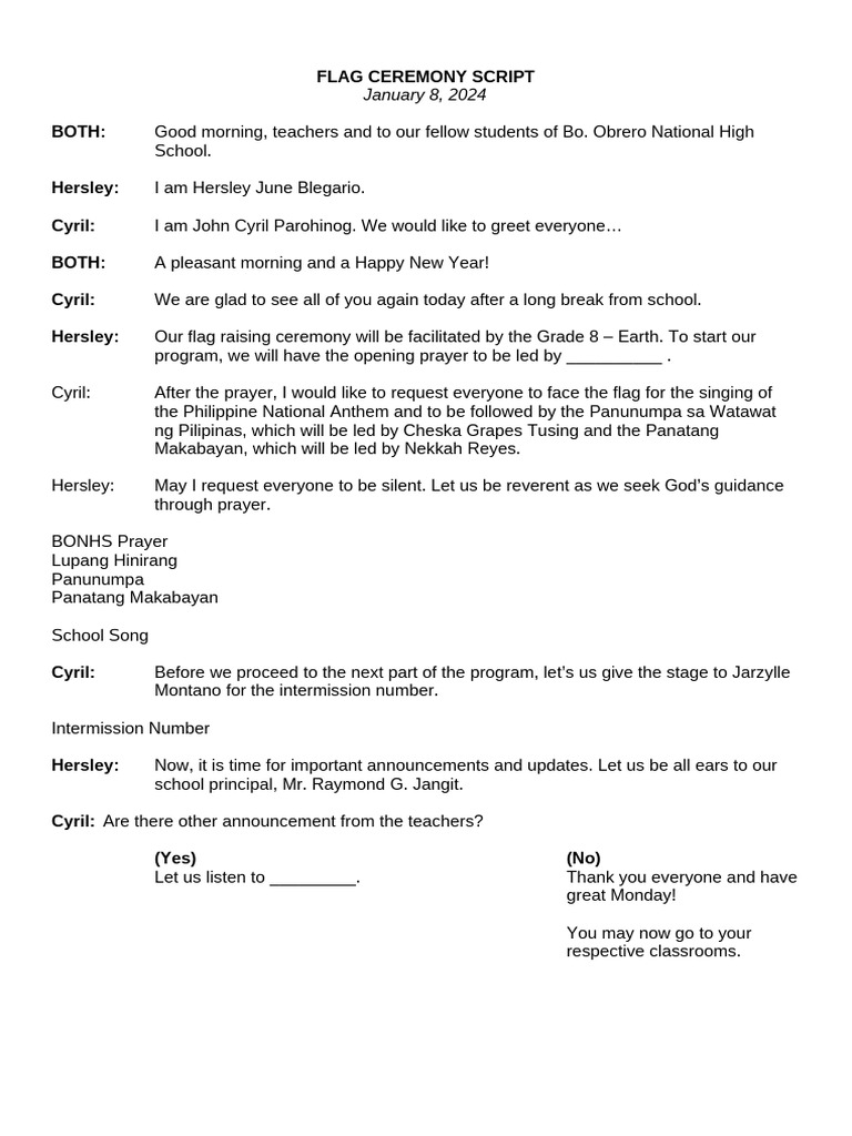 Flag Ceremony Script | PDF