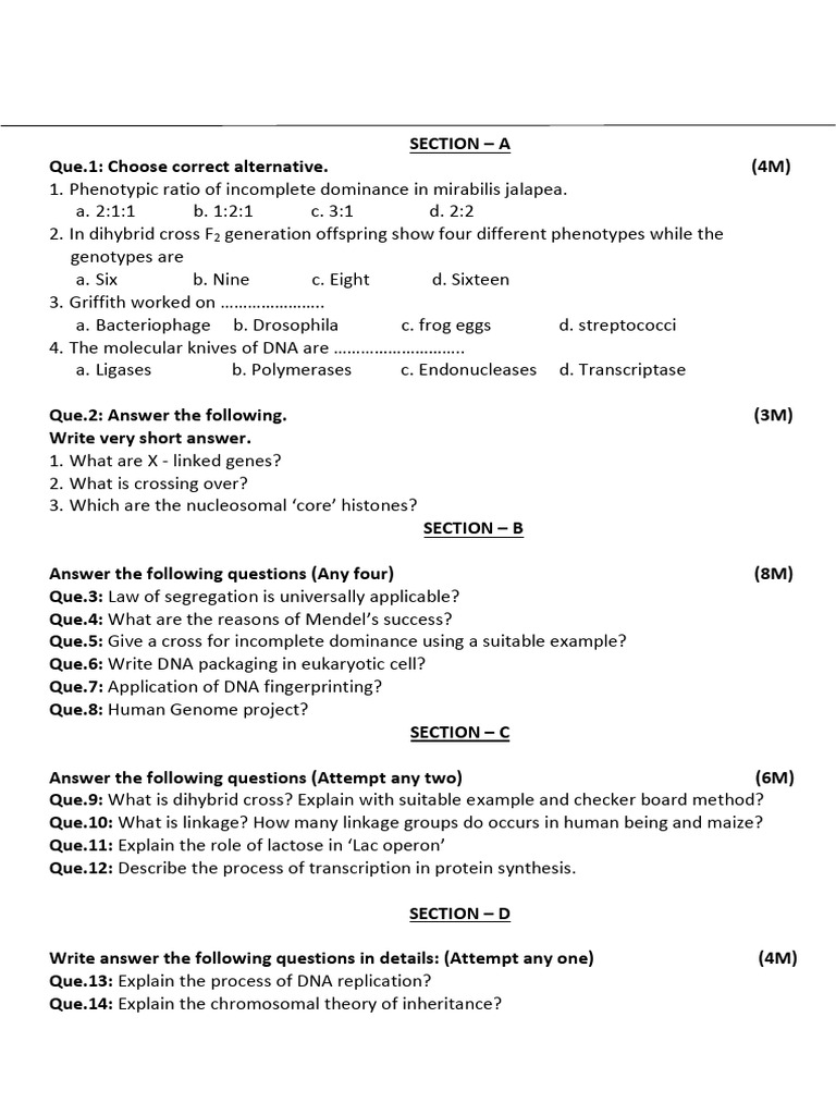 Class 12 Biology Unit Test 2024-25 | PDF